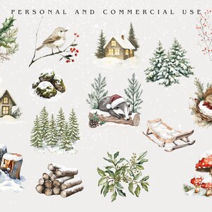 Christmas Watercolor Woodland Clipart, Winter Woodland Forest Animals ...