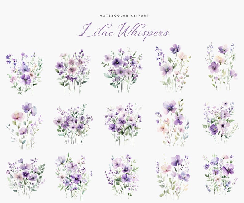 Wedding Flowers Watercolor Clipart, Lilac Borders Bouquets & Wreaths ...