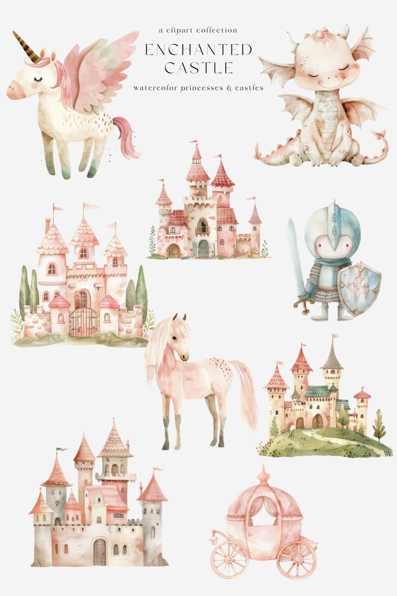 Princess Clipart Watercolor Pink Princess Fairytale Clipart for ...