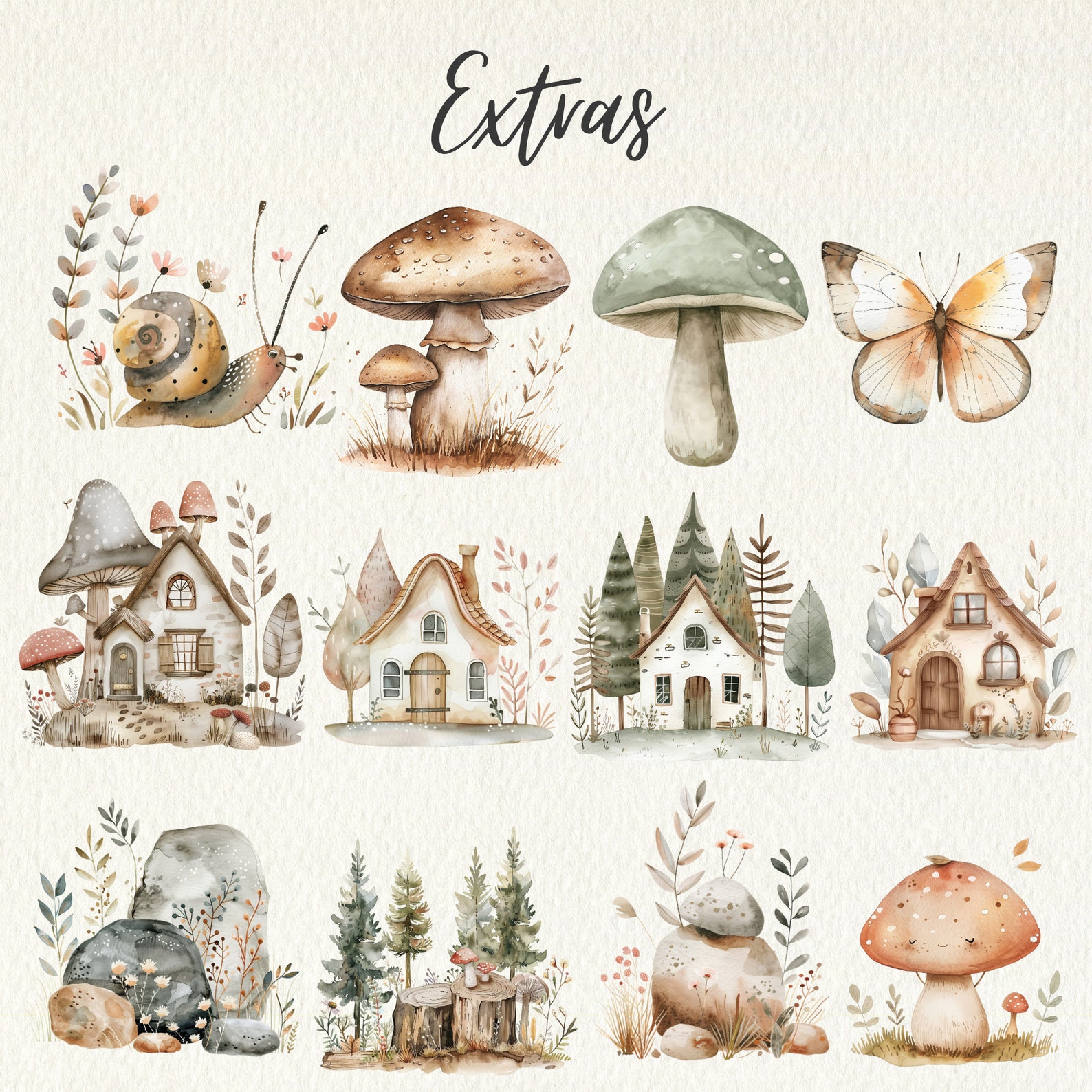 Boho Woodland Animals Clipart Watercolor Bundle Cute Forest Clipart ...