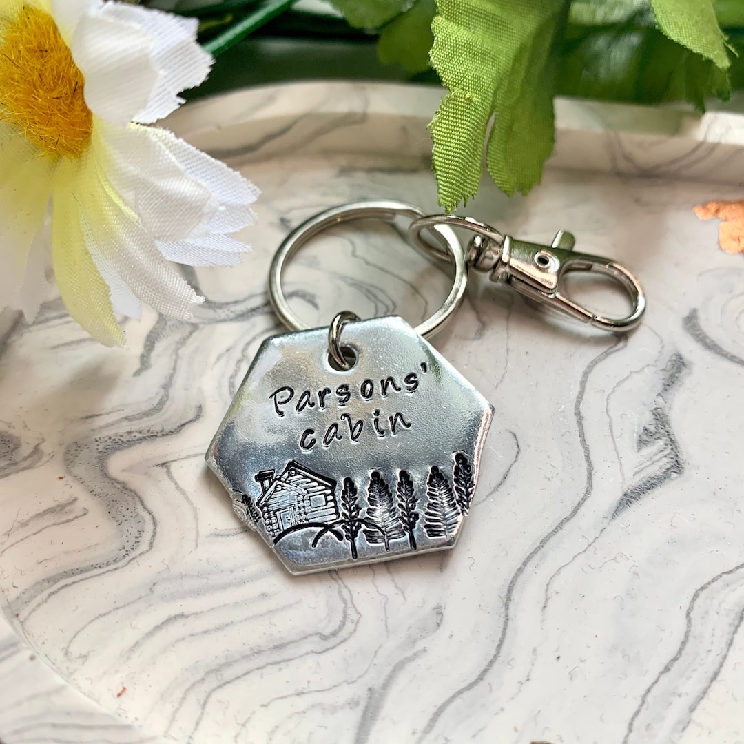 Personalized Cabin Keychain, Hand Stamped Key Chain, Key Chain for the ...