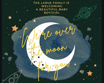 Baby Shower Invitation - Over the Moon - Template - Etsy