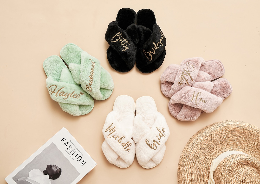 Bridal Shower Gift,fluffy Bride Bridesmaid Slippers,bride Slipper ...