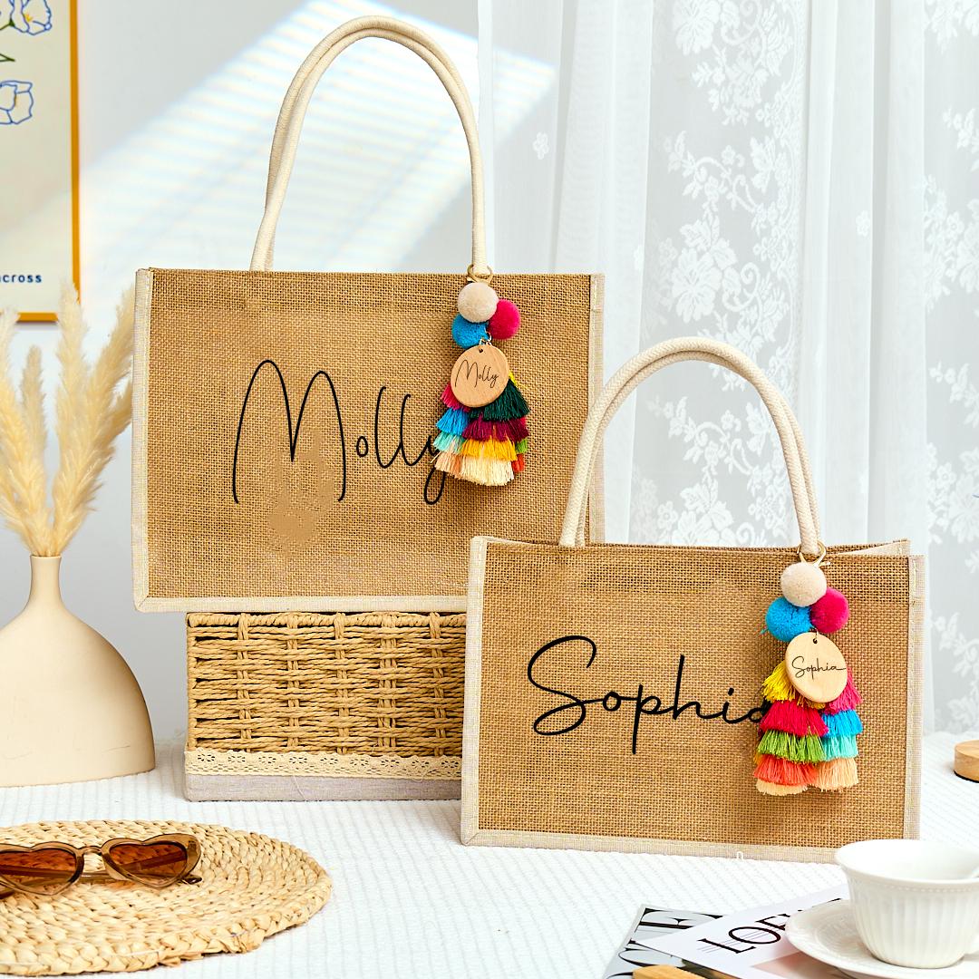 Personalized Burlap Bags With Charm,burlaptote Bags,embroidered ...