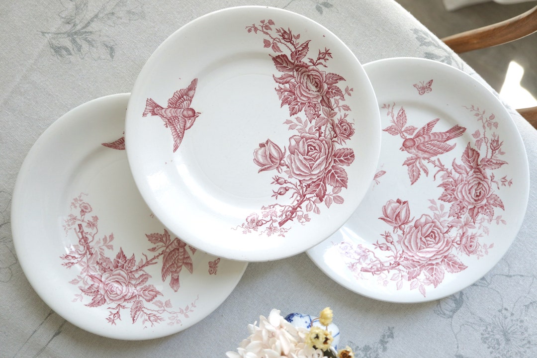 Antique Fabrication Belge "nimy" Made in Belgium Red Floral Birds ...