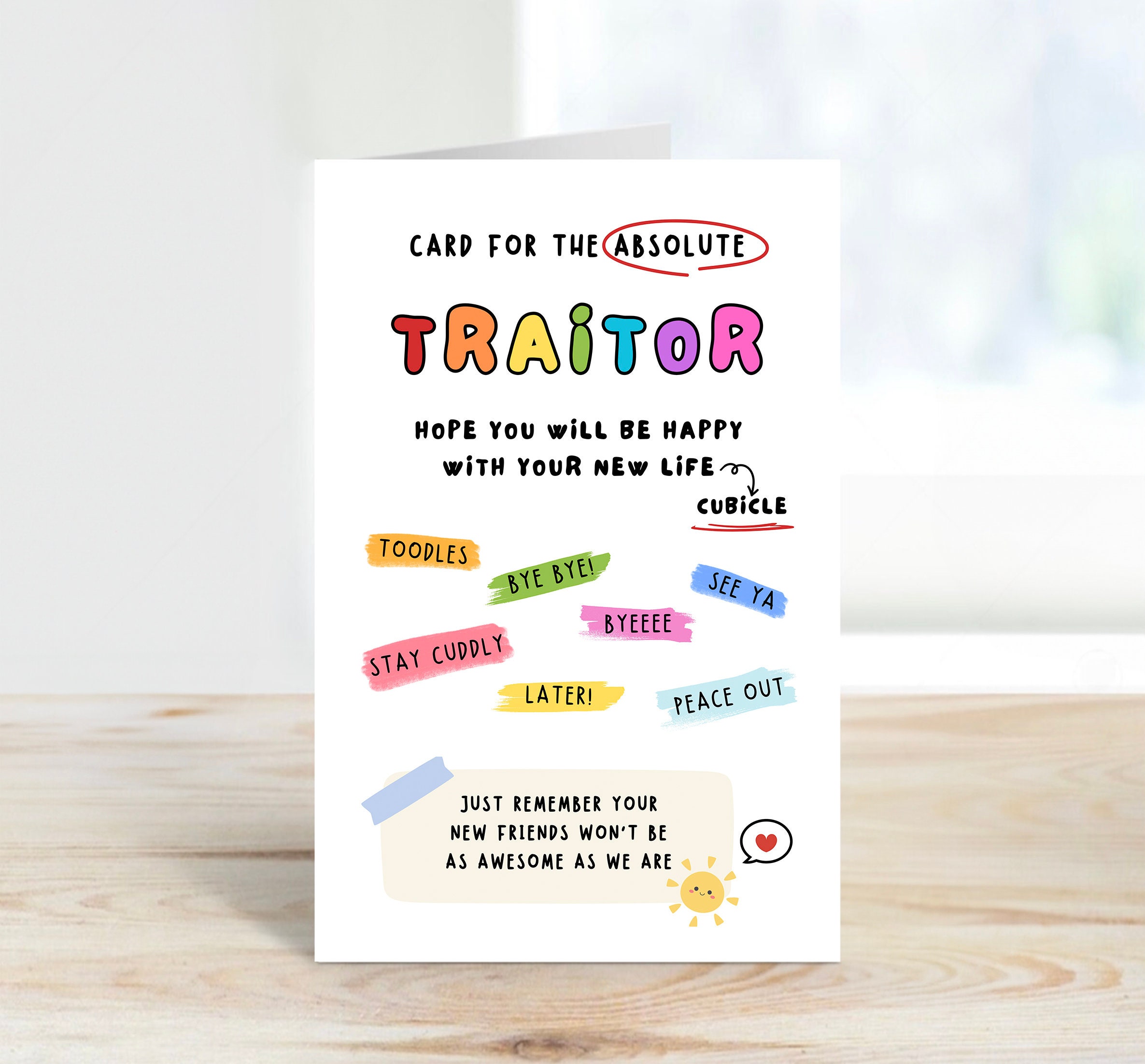 Card for the Absolute Traitor, Funny Farewell Card for Leaving Coworker ...