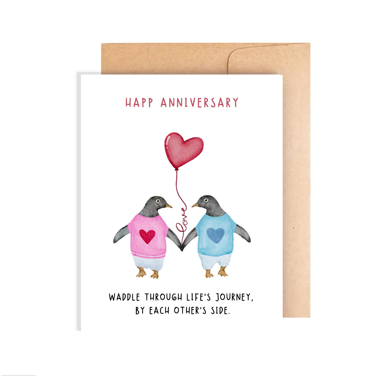 Cute Happy Anniversary Card, Penguin Love Couple, Sweet Wedding ...