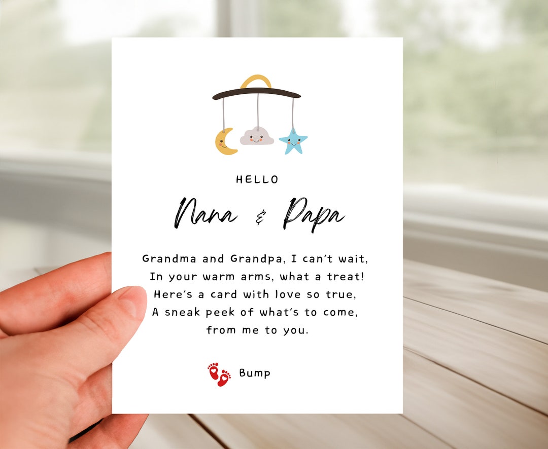 Pregnancy Announcement Card, Poem From Baby to Future Nana, Papa ...