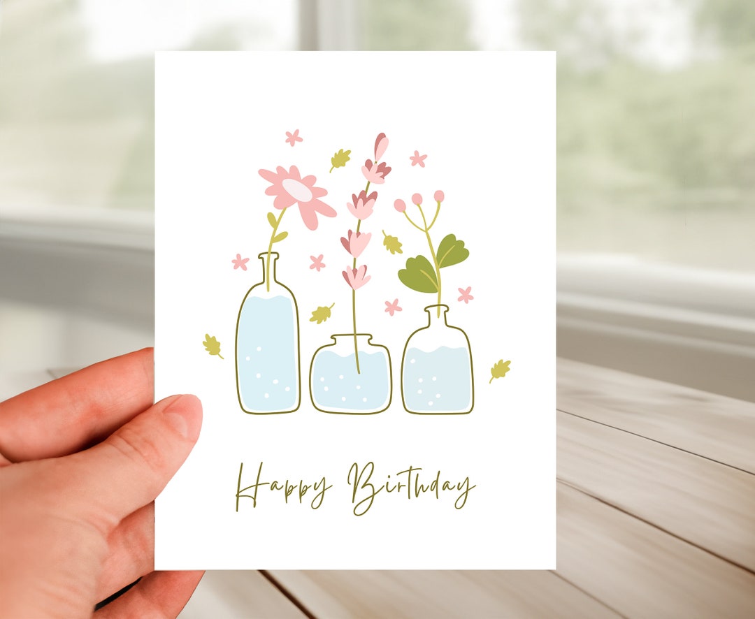 Botanical Happy Birthday Card, Bloom Where You Are Planted, Full Bloom ...