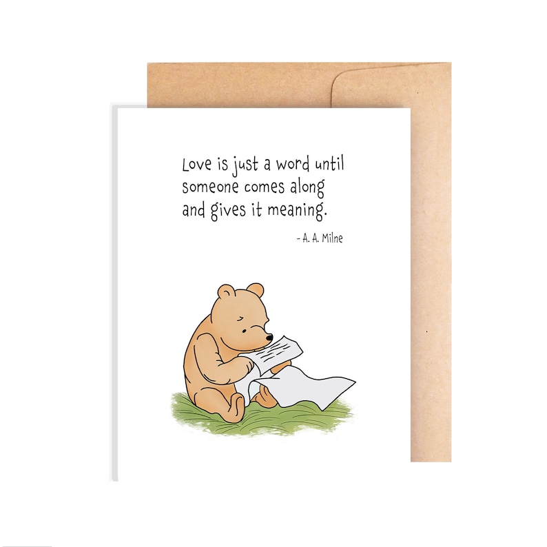 Classic Winnie The Pooh Friendship Quote Greeting Card Love Is Just A Word Until Someone Comes