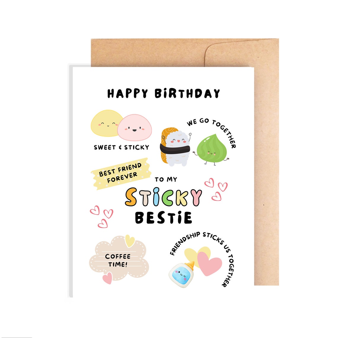 Cute Happy Birthday to Bestie Card, Sticky Birthday Card to Best Friend ...