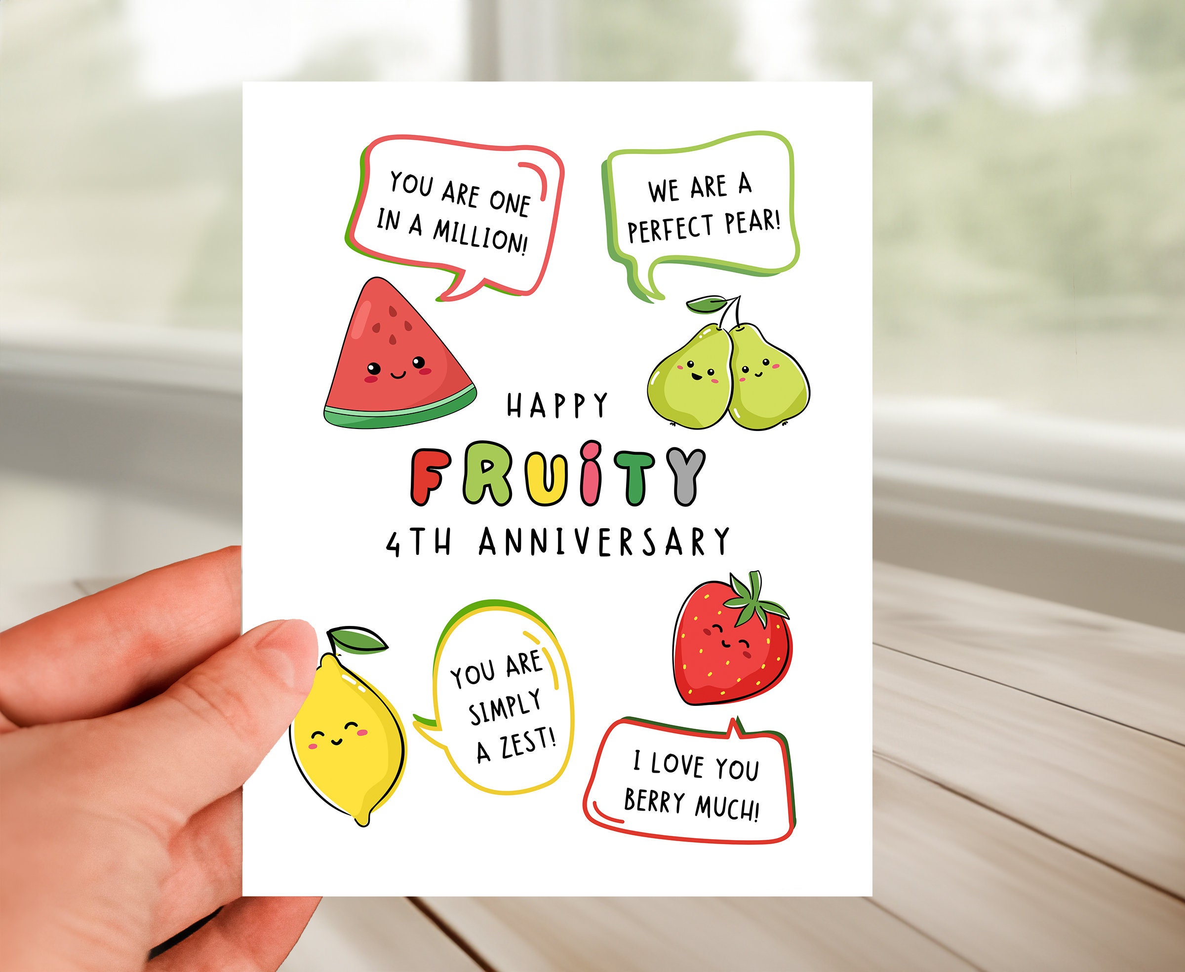 Happy Fruity Anniversary Card, Cute 4th Wedding Anniversary, Adorable ...