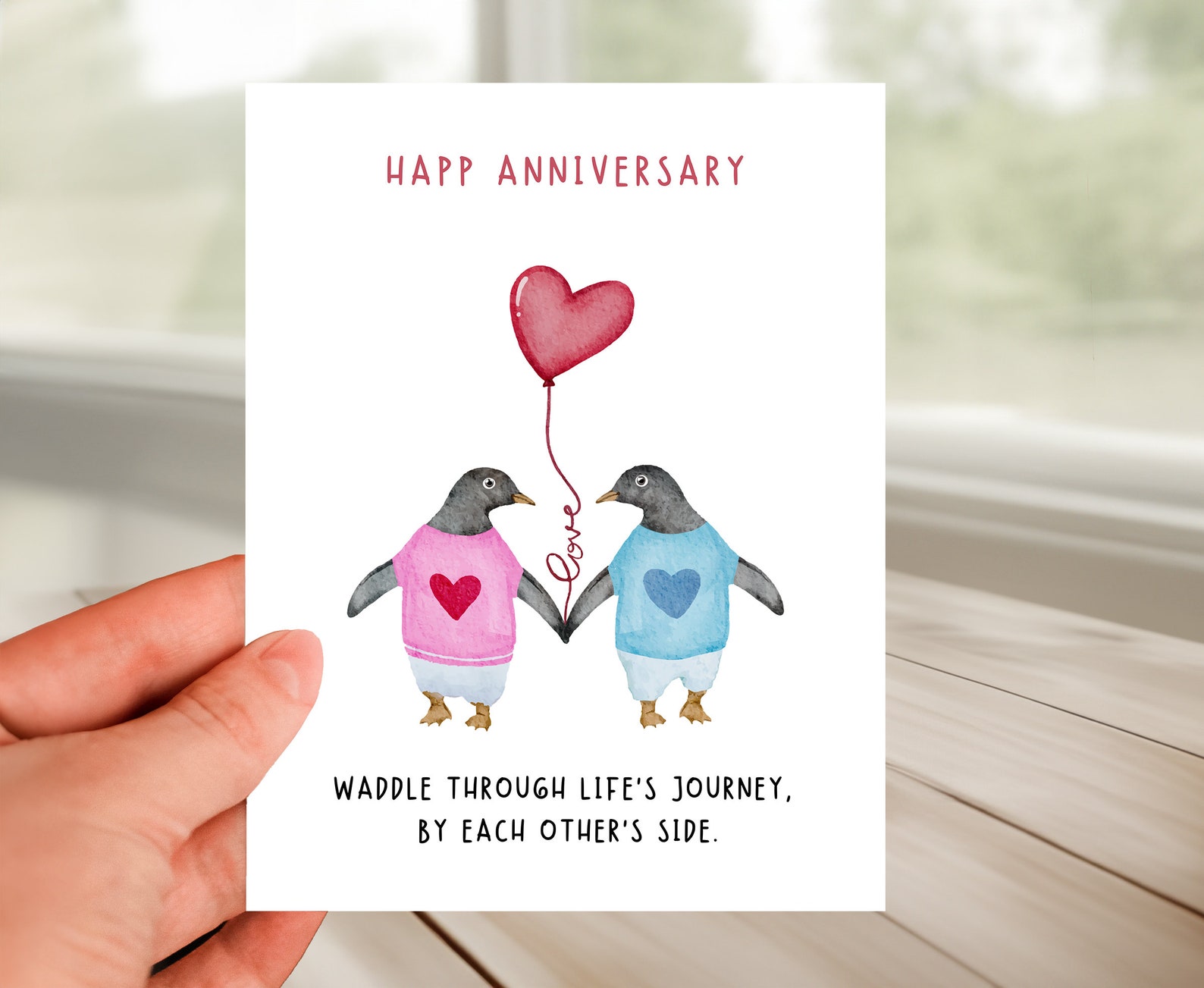 Cute Happy Anniversary Card, Penguin Love Couple, Sweet Wedding ...