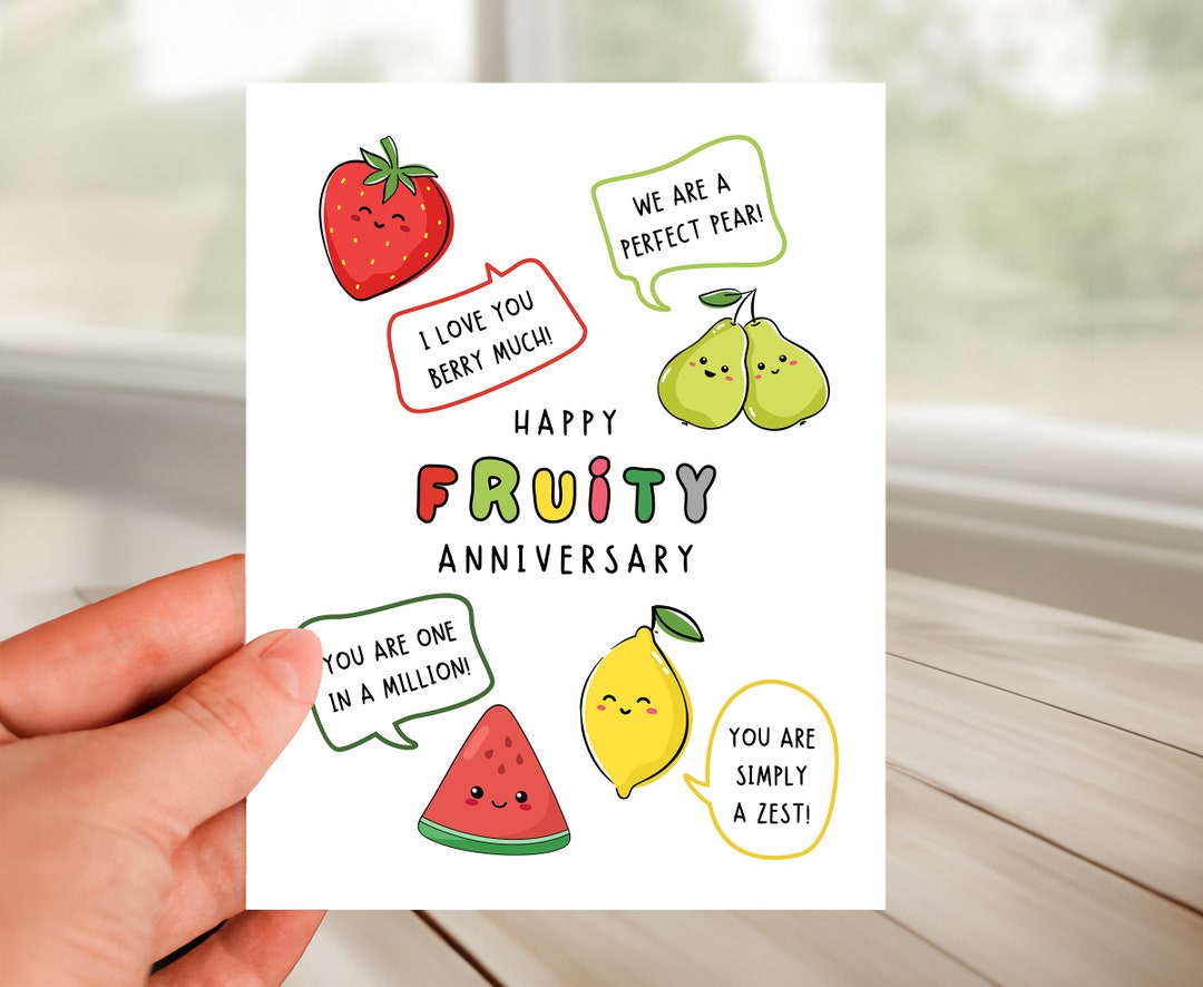 Happy Fruity Anniversary Card, Cute 4th Wedding Anniversary, Adorable ...