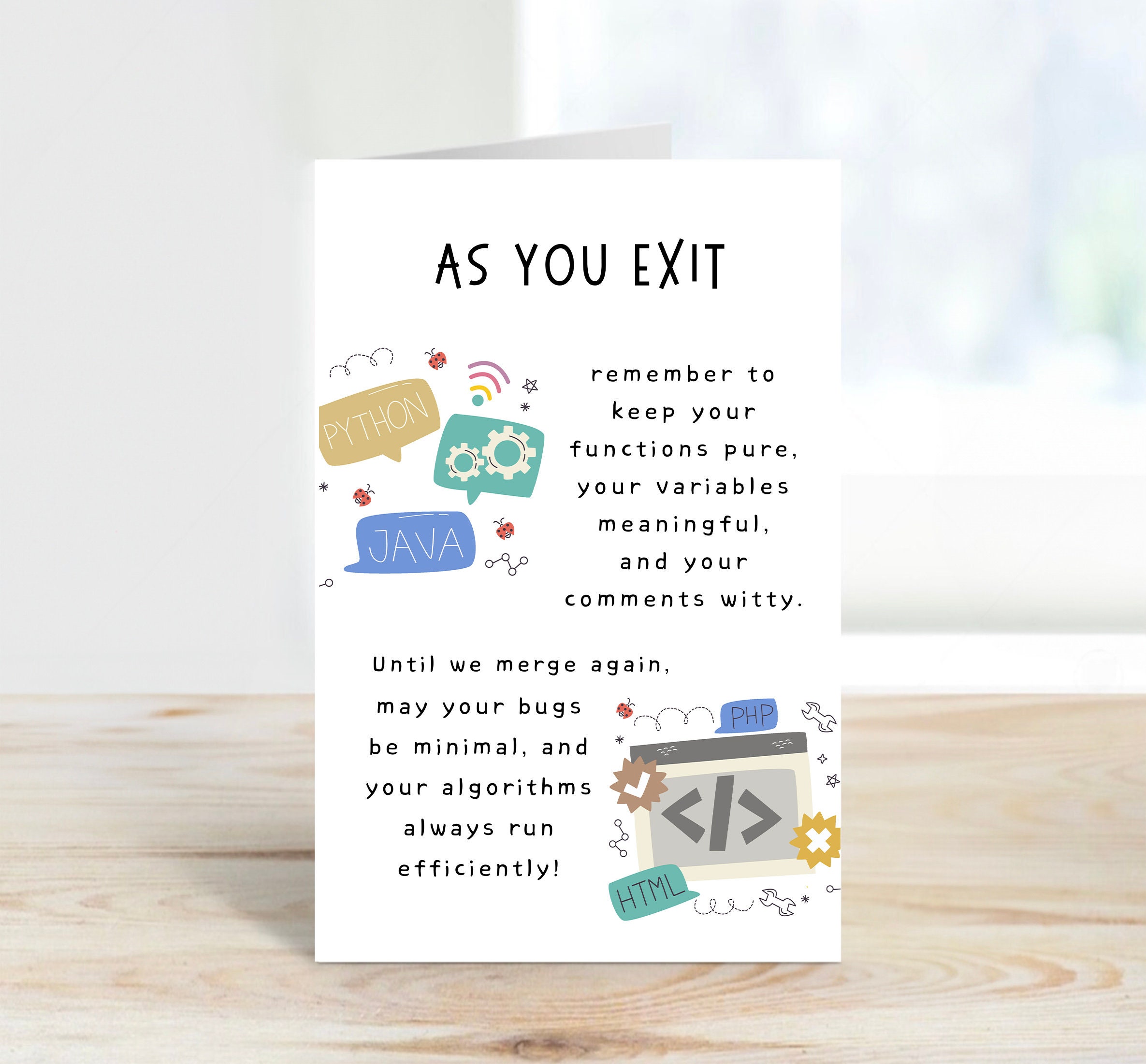 Funny Farewell Greeting Card for Leaving Coworker, Programmer Colleague ...