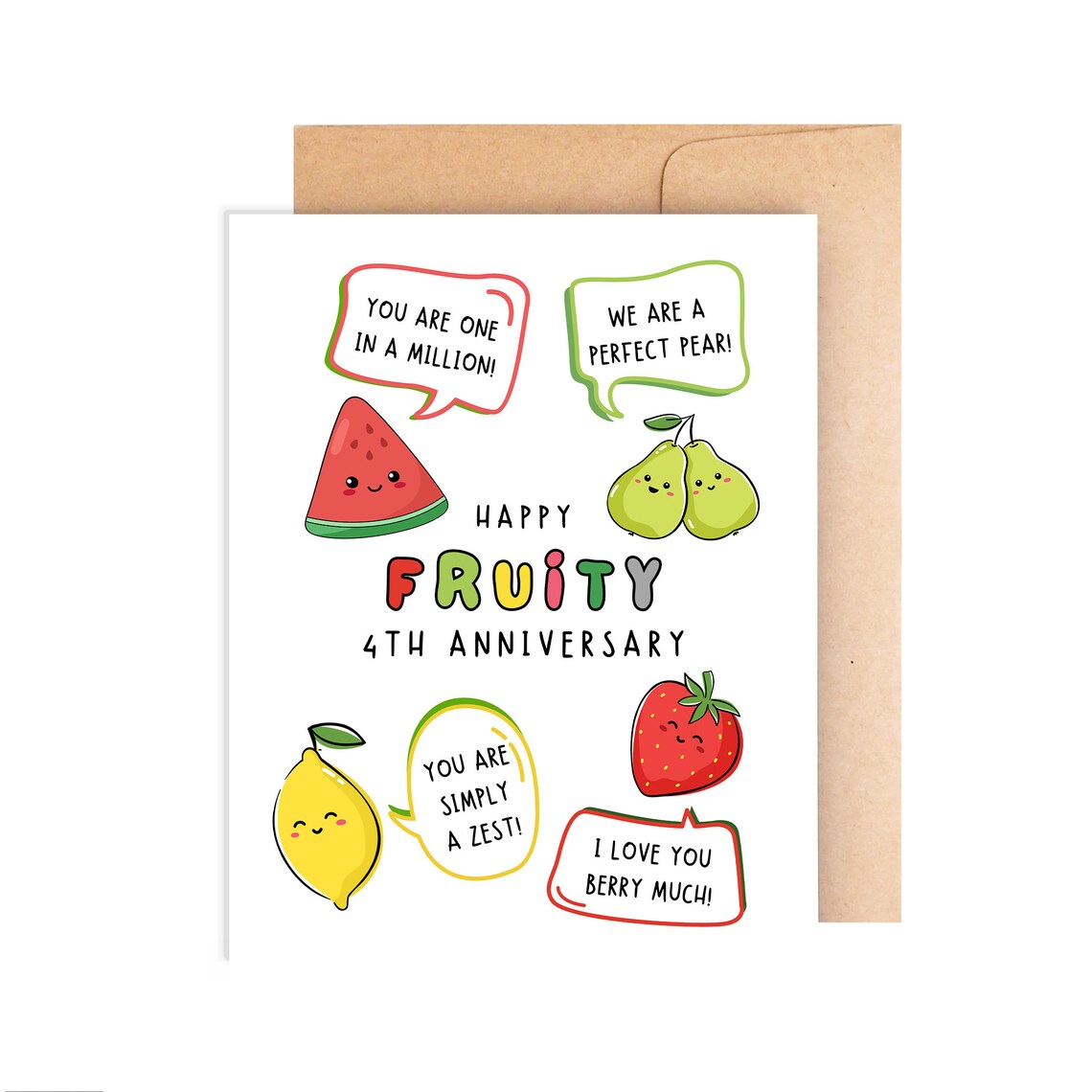 Happy Fruity Anniversary Card, Cute 4th Wedding Anniversary, Adorable ...