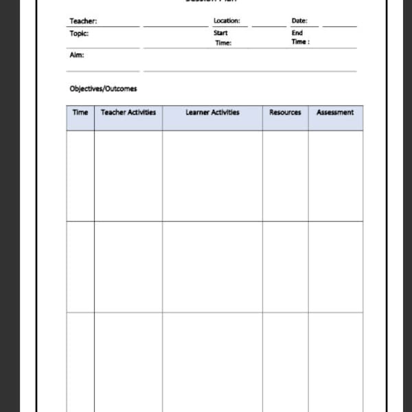 Lesson Plan Template Word - Etsy