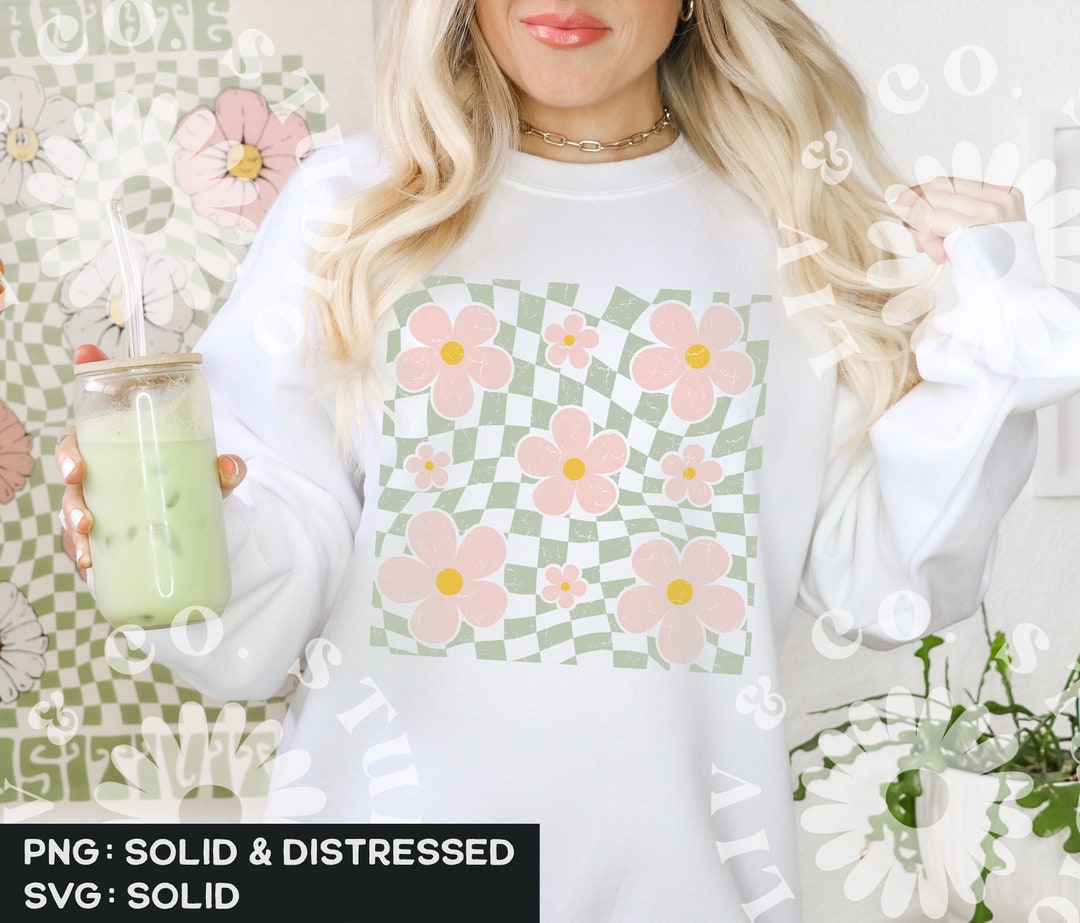 Checkered Flower Svg Png, Groovy Flowers Svg Png, Spring Svg Png ...