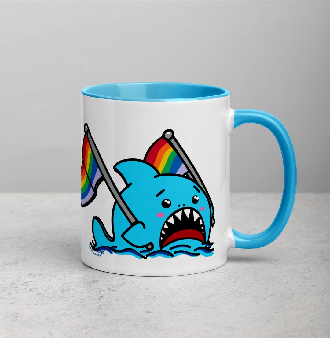 Rainbow Pride Flag, Anxious Shark Mug for Morning Coffee, Tea. Gift for ...