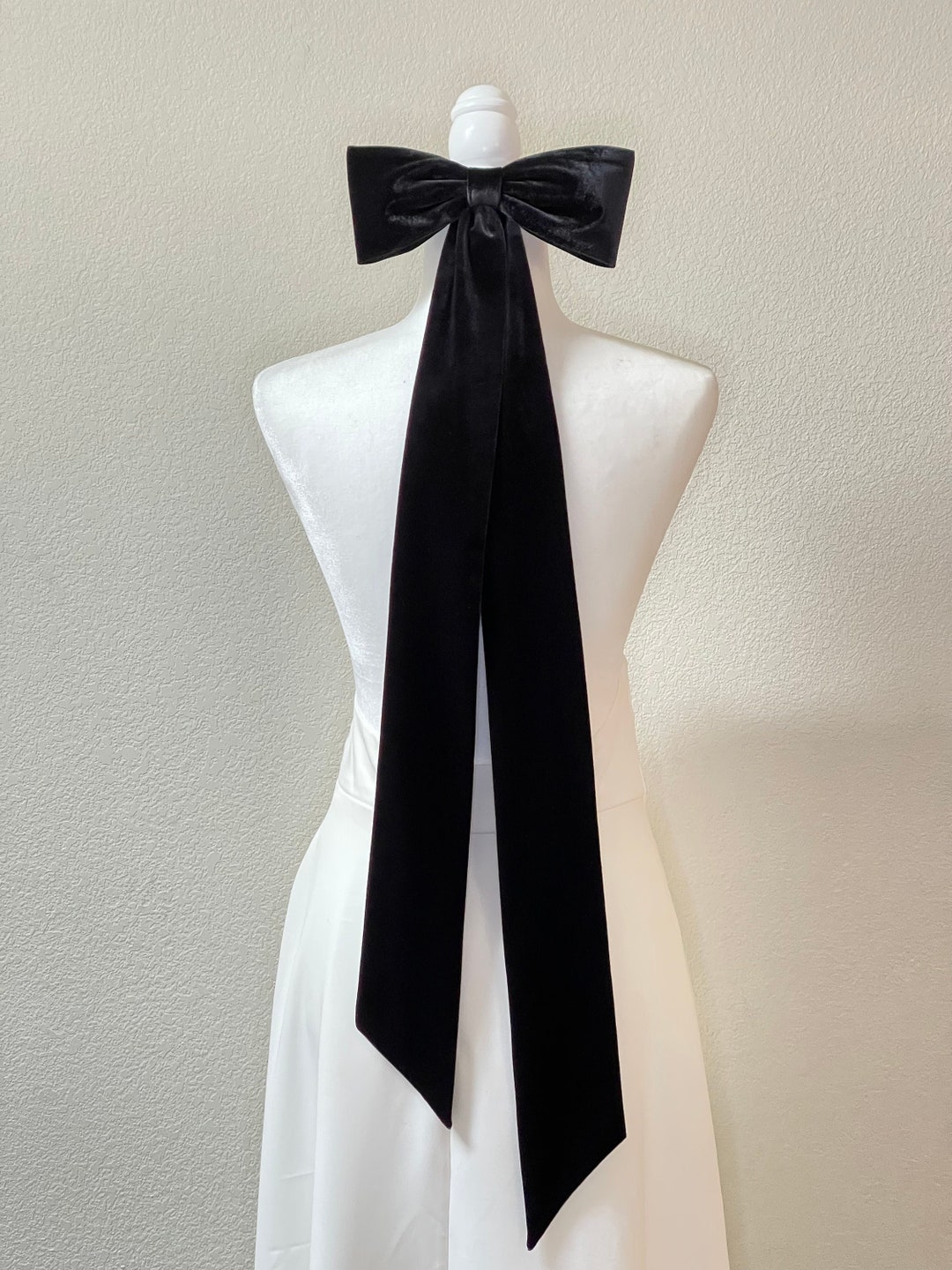 Black Velvet Hair Bow, Decorate Bow, Really Long Tails Bow, Hair Bow ...