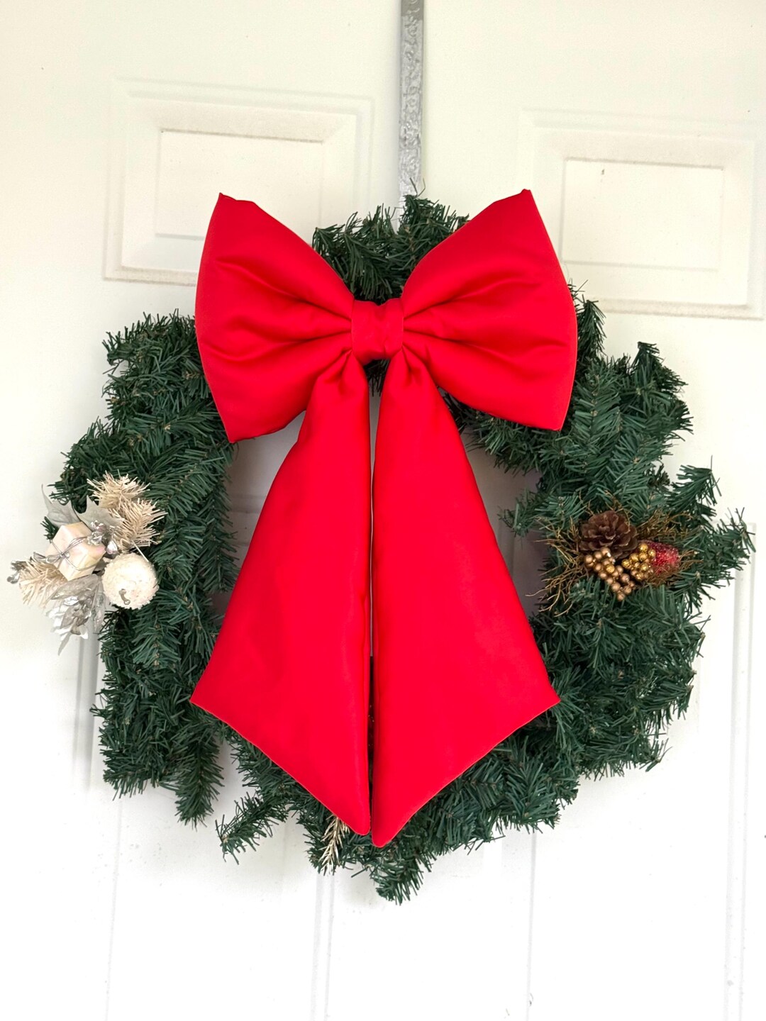 Handmade Red Satin Christmas Bow Holiday Tree Decor (12x8.5") - Etsy