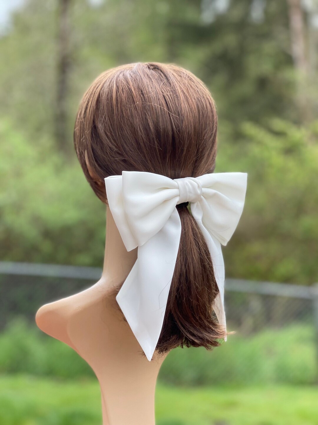 Silk Satin Soft White Hair Bow, Double Bow Hair Clip Short Hair Bow ...