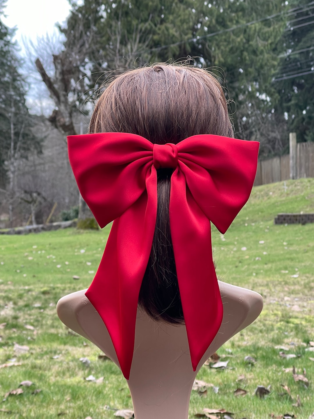 Red Bow, Satin Oversized Hair Clip. Silky Satin Hair Bow. Droopy Hair ...