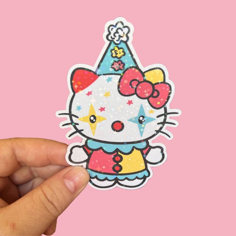 Kitty Clown Sparkle Sticker - Etsy