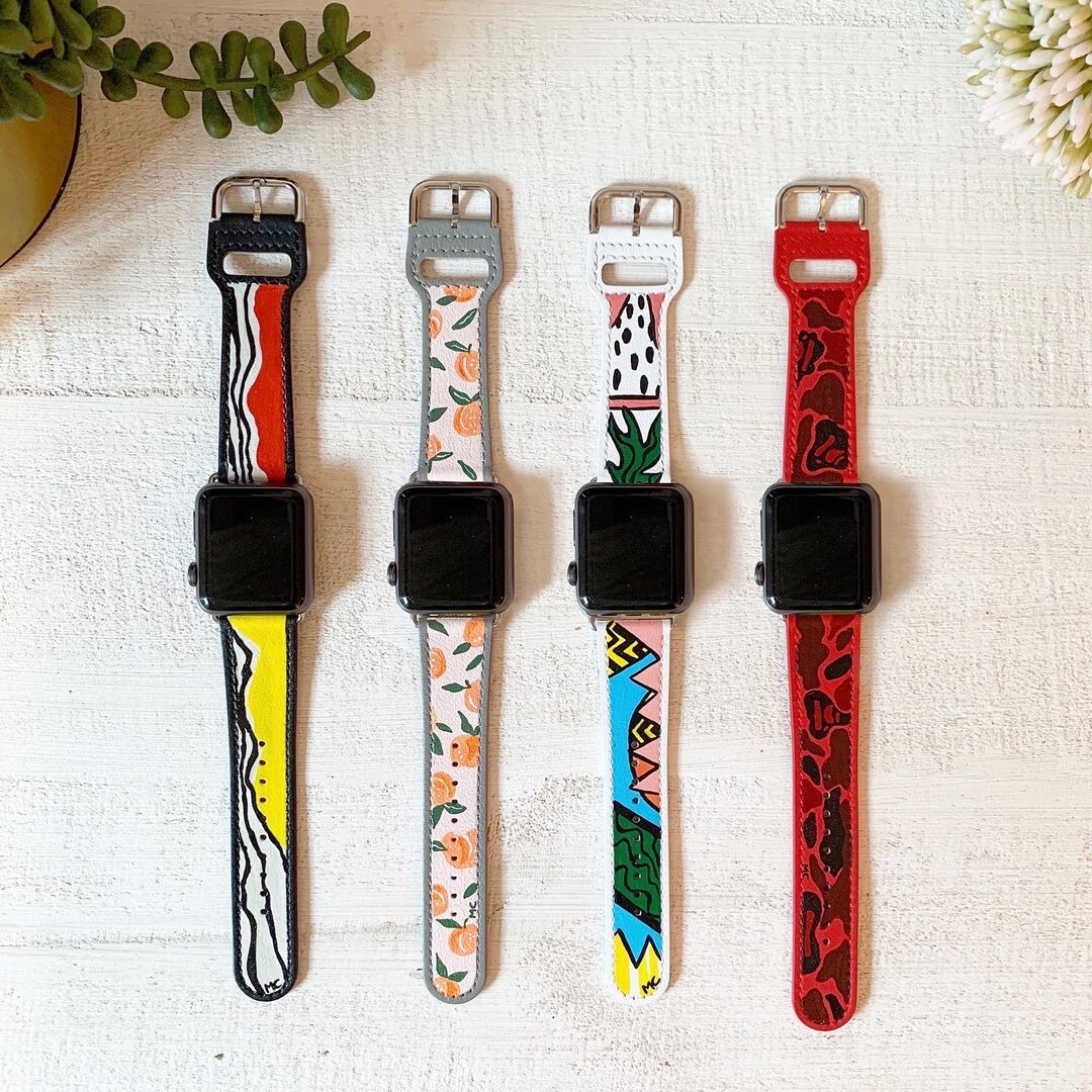 Custom Hand-painted Leather Apple Watch Bands - Etsy