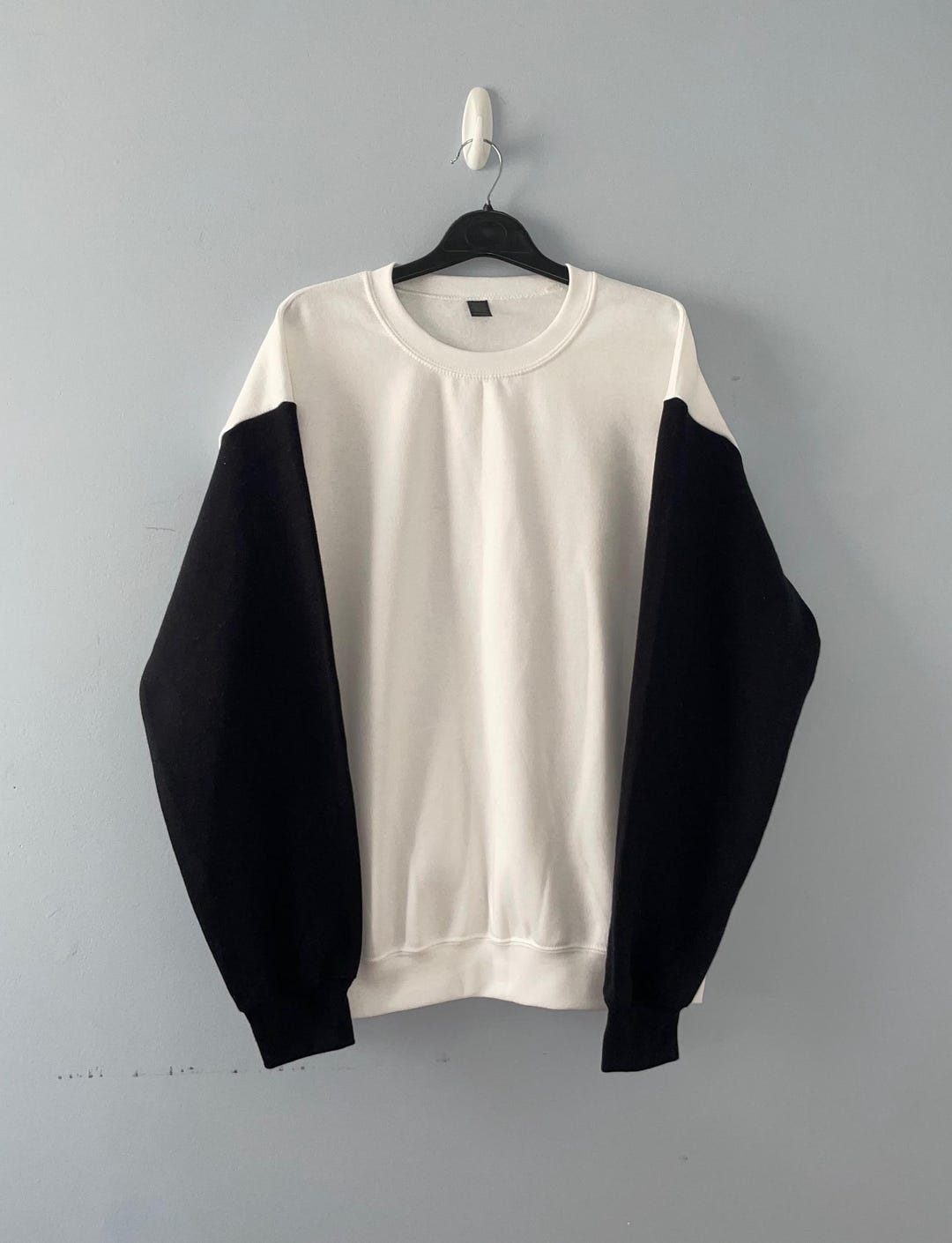 DUO DEAL: 2 Black and White Two-toned Crewnecks, Two Toned Sleeves ...
