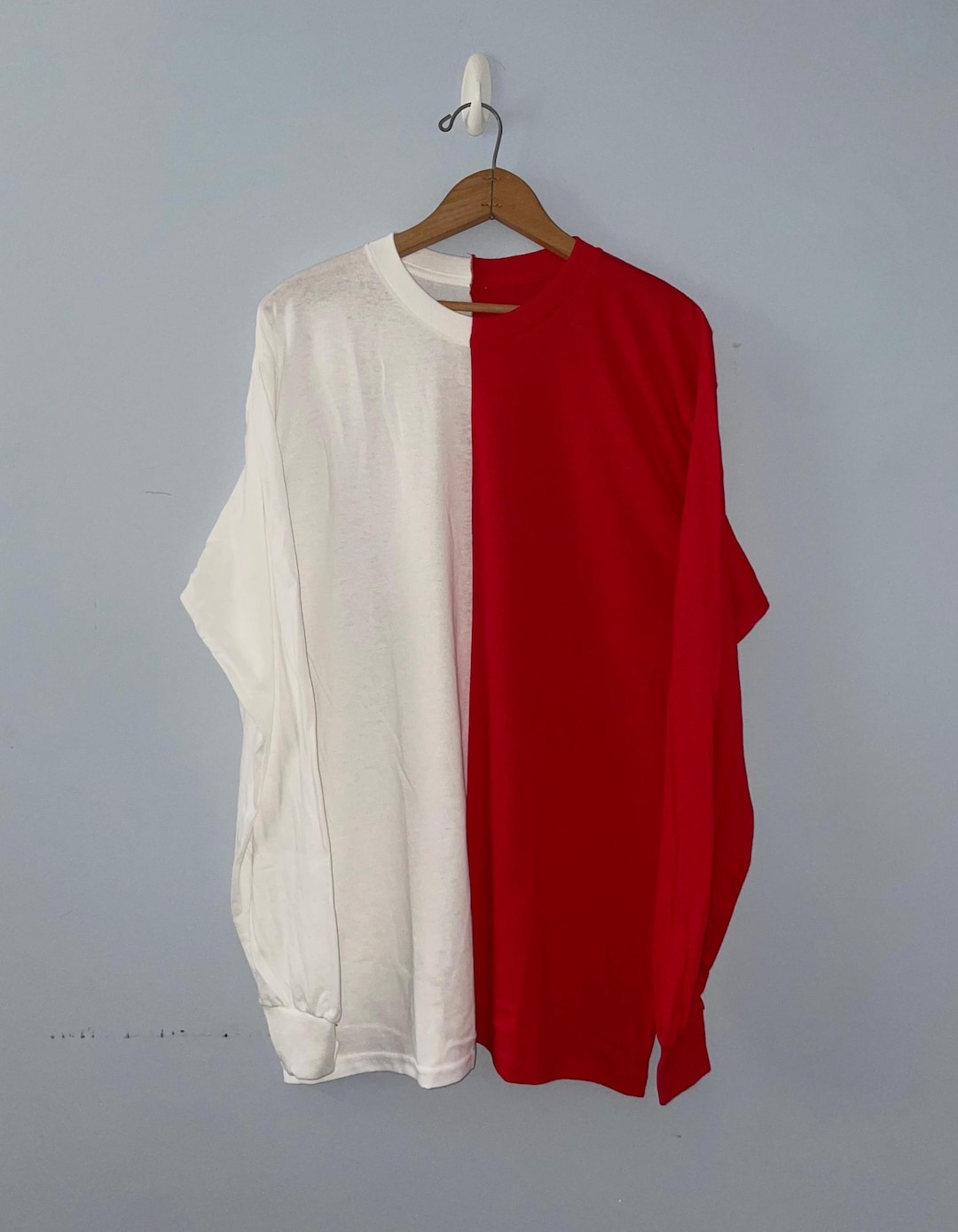 Red and White Custom Two-toned Long Sleeve Shirt, Personalized Shirt ...