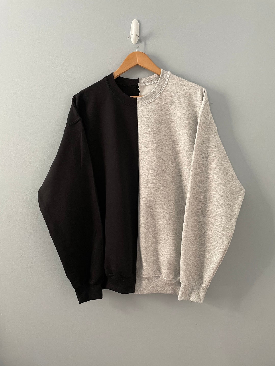 Black and Grey Custom Two-toned Crewneck, Personalized Sweatshirt ...