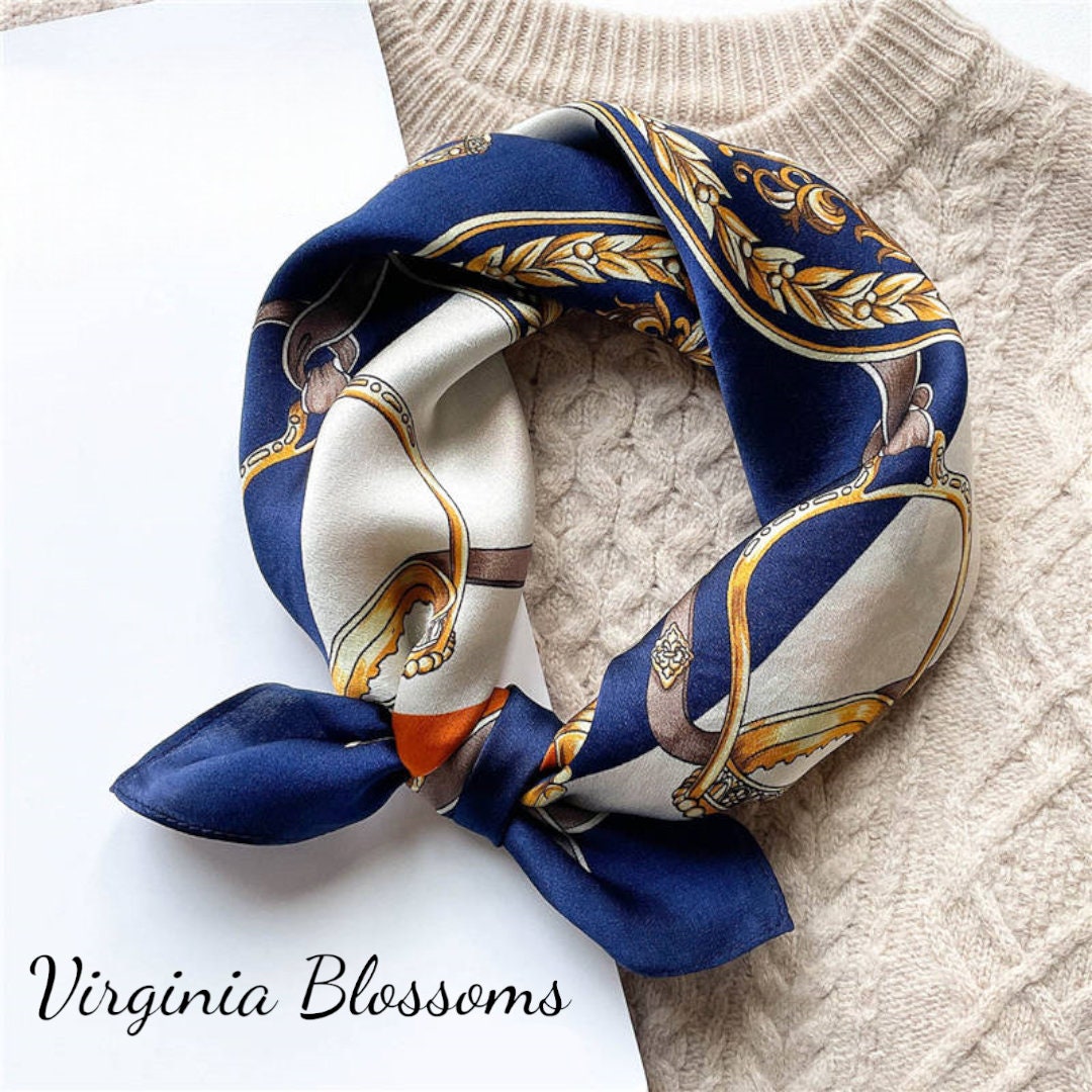 Chain Print Blue 53cm Silk Scarf Square, Women's Scarf, Fashion Scarf ...