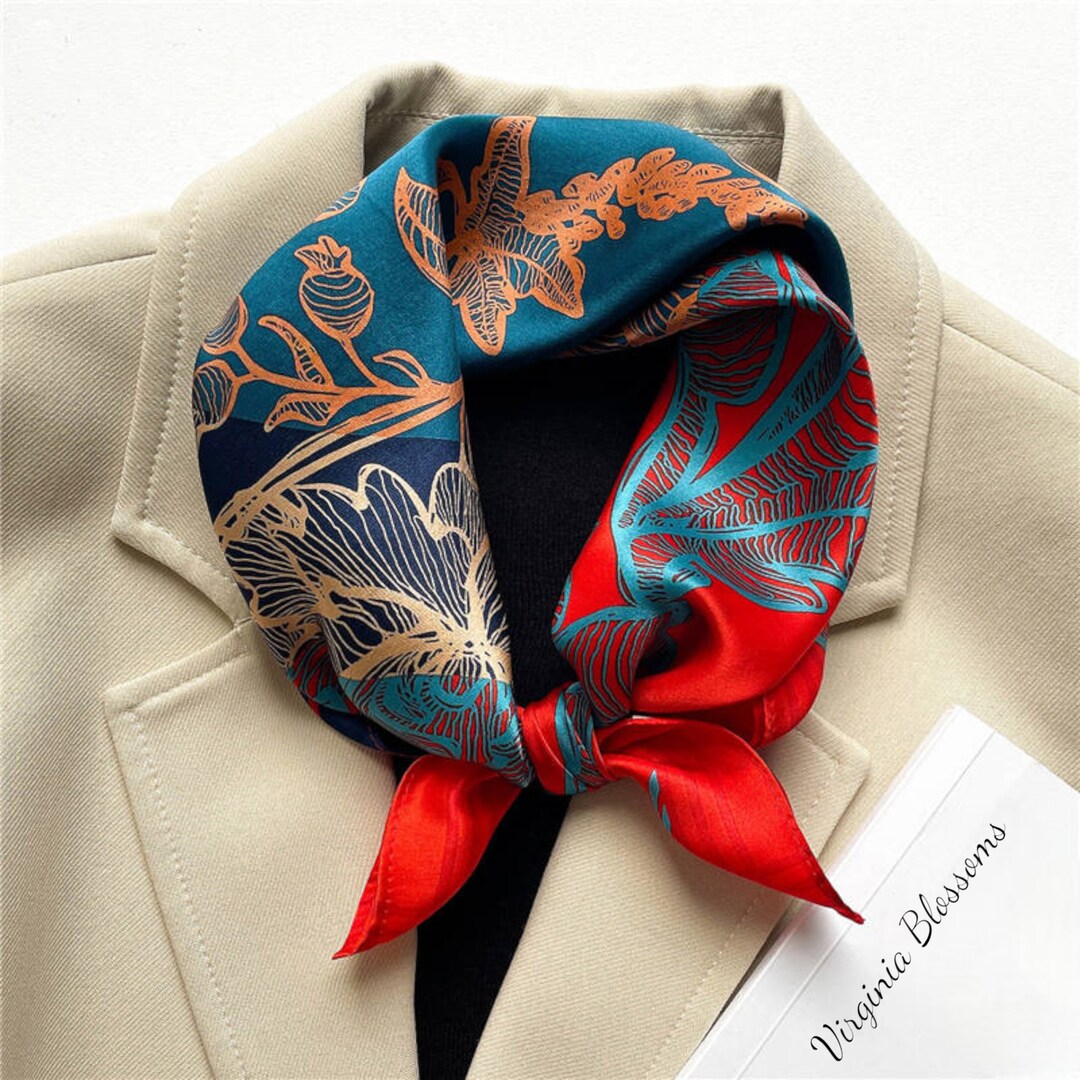 Red Capri Blue 53cm Mulberry Silk Scarf Square, Women's Scarf, Fashion ...