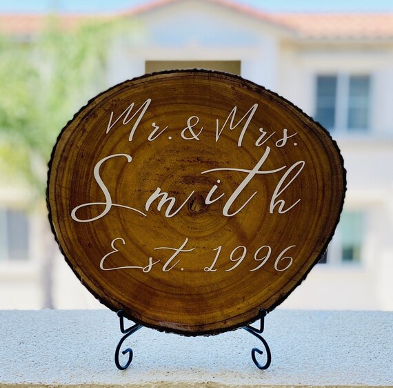 Custom Rustic Natural Wooden Slab Decor Engagement Gift | Etsy