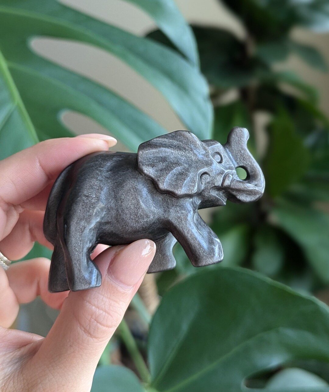 Silver Sheen Obsidian Elephant Carving - Etsy