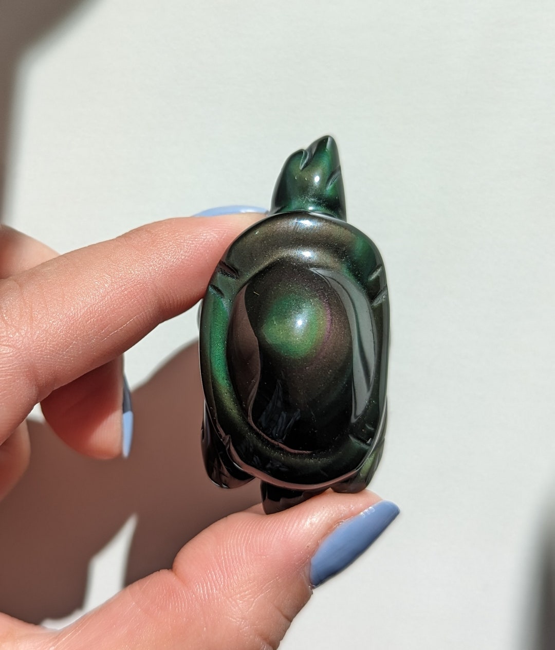 Hand Carved Rainbow Obsidian Turtle - Green Flash Crystal - Etsy