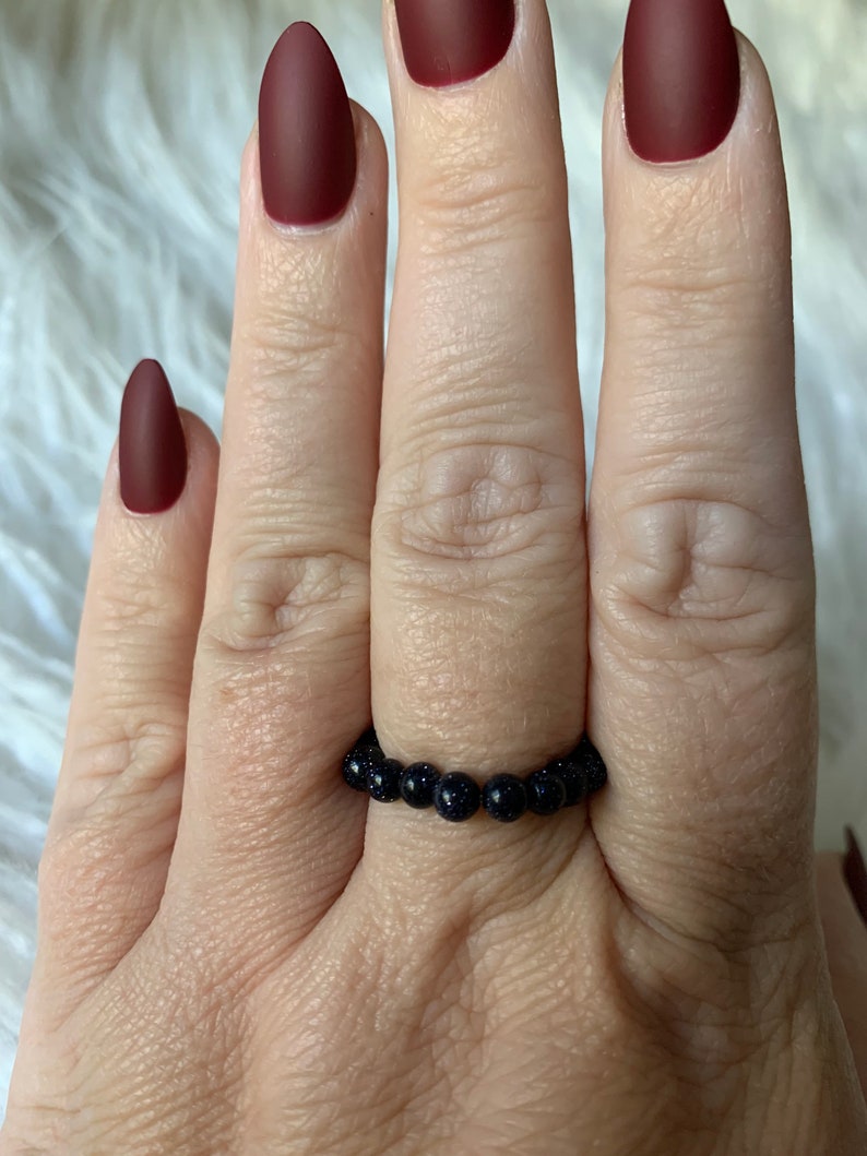 Starry Night Blue Sandstone Power Stone Ring Stacking Rings - Etsy