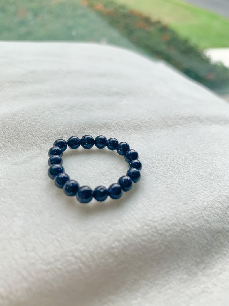 Starry Night Blue Sandstone Power Stone Ring Stacking Rings | Etsy