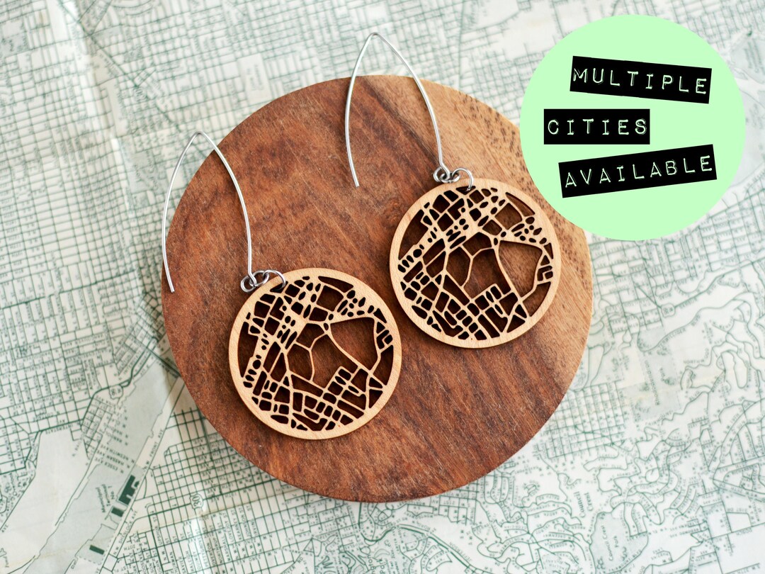 City Map Earrings Custom Wood Earring City Map Art - Etsy
