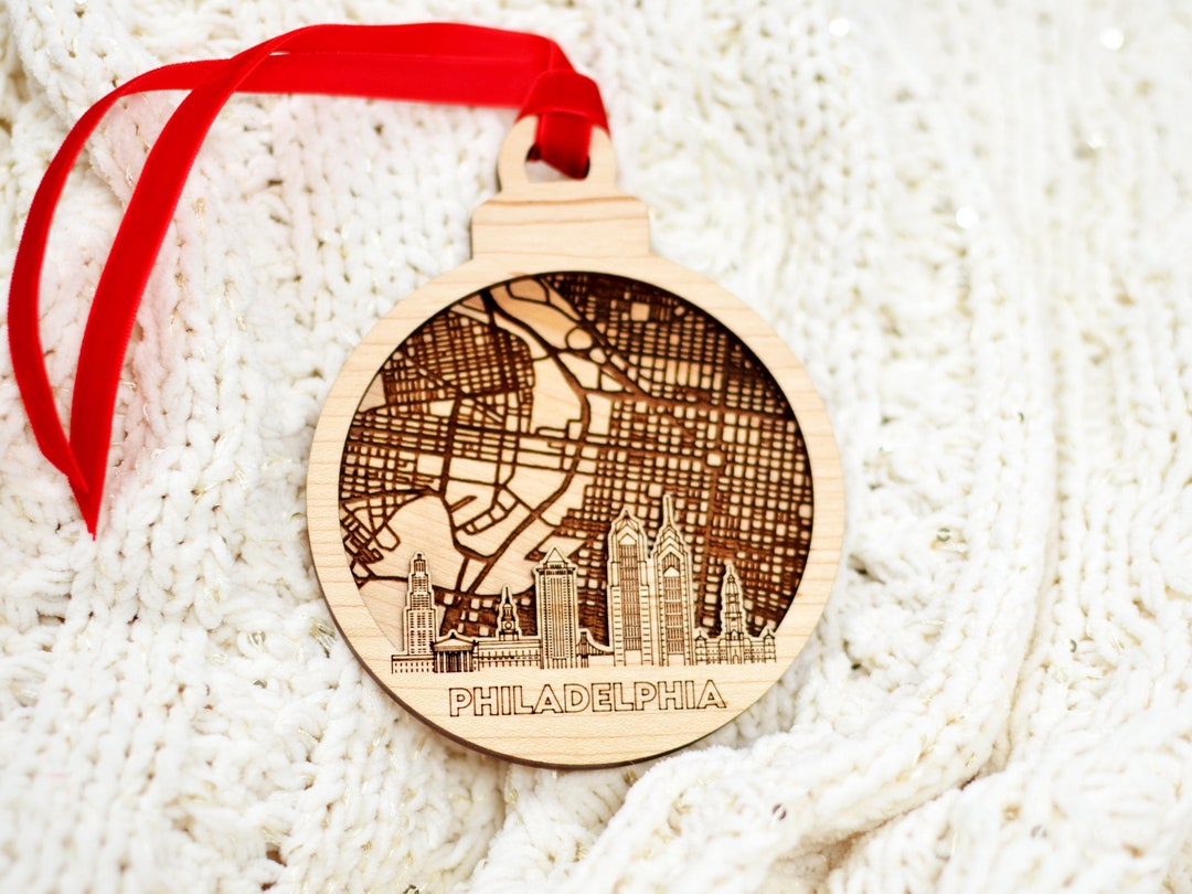 Philadelphia Pennsylvania Skyline Map Ornament - Unique Travel Themed ...