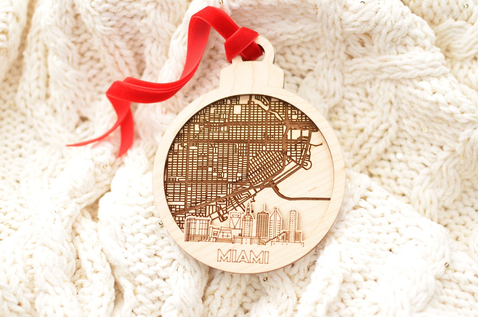 Miami Florida Skyline Map Ornament - Unique Travel Themed Christmas ...