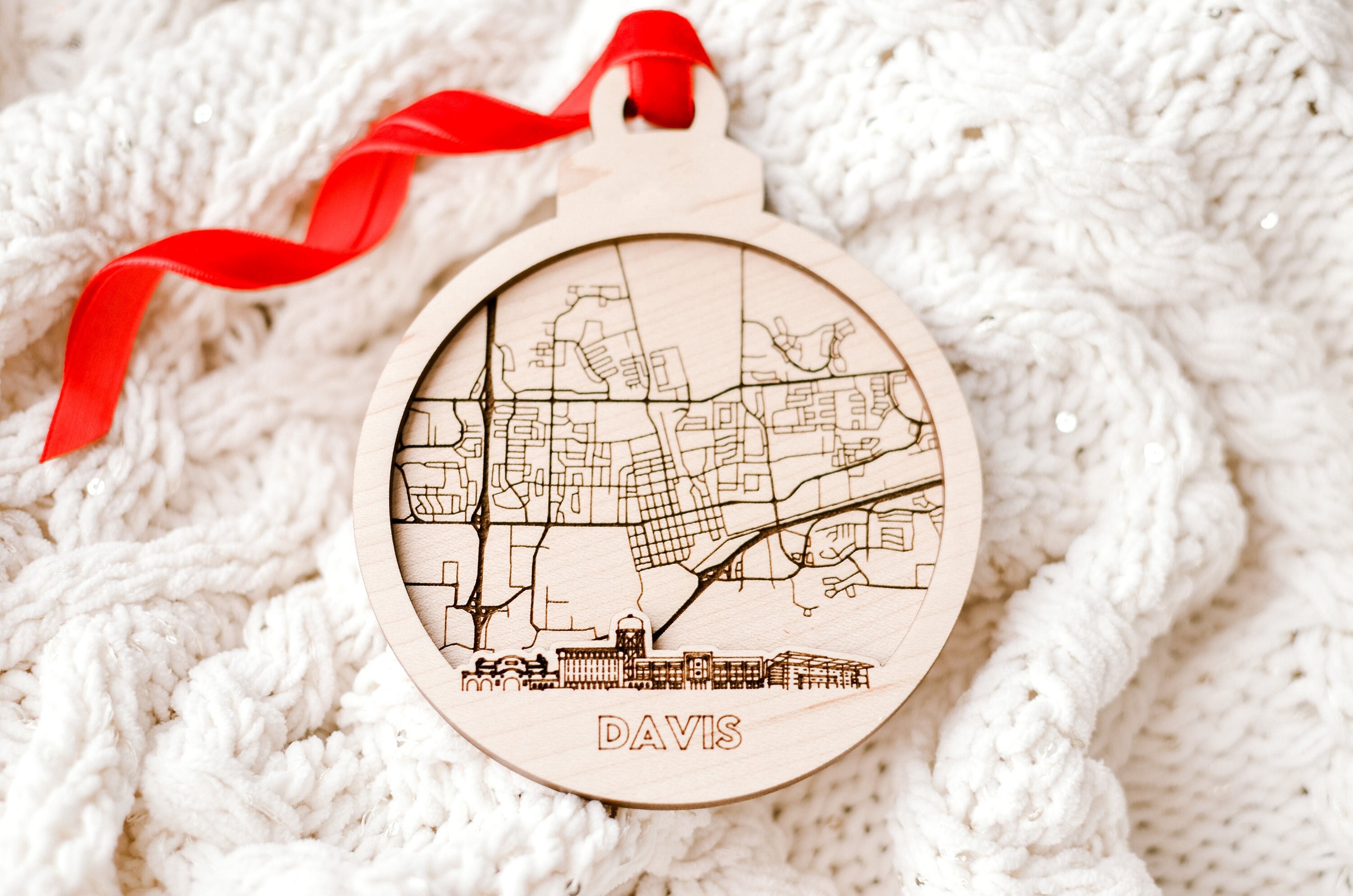 Davis Skyline Map Ornament, Christmas Davis, UC Grad Gift, Wood ...