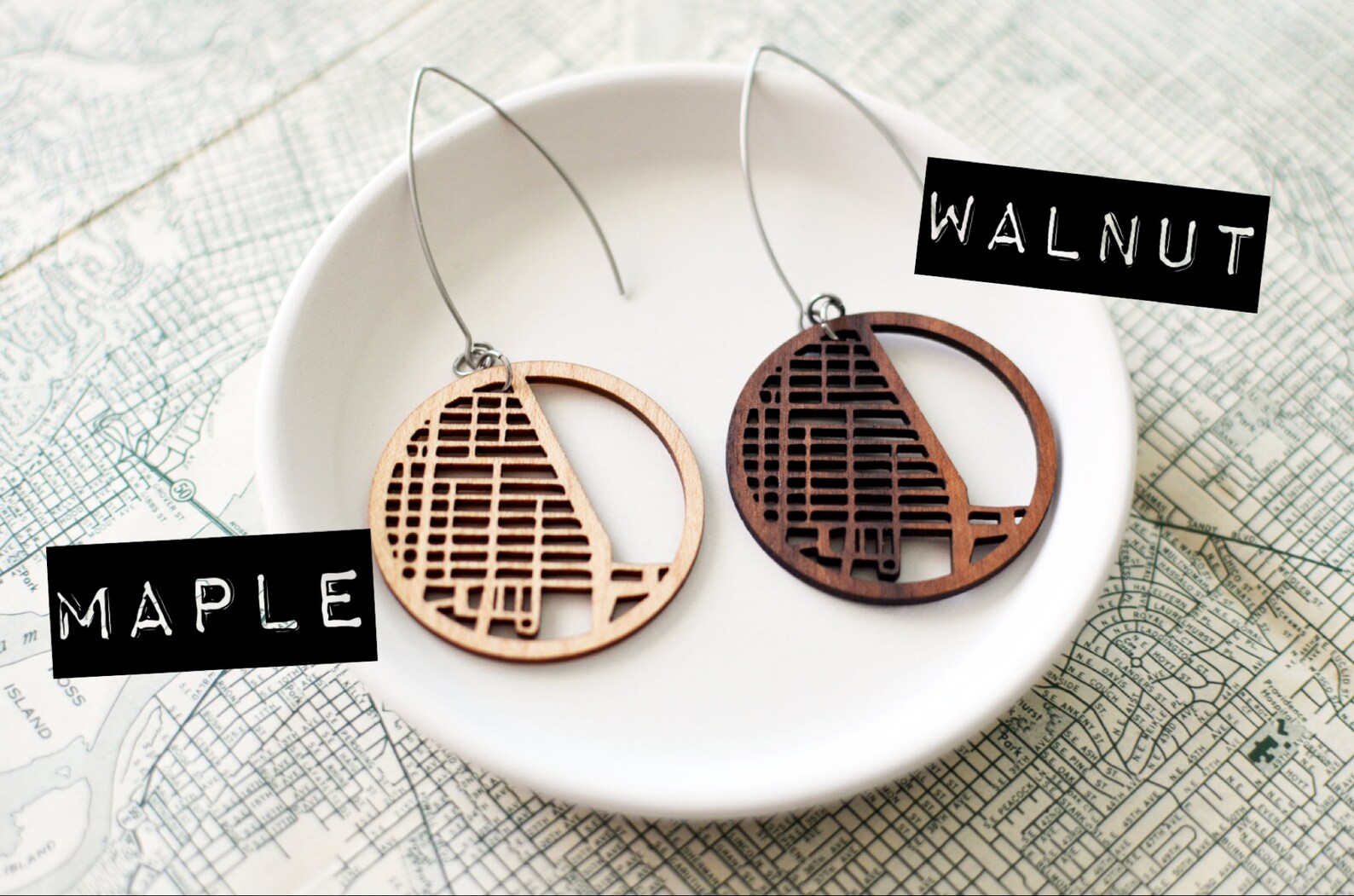 City Map Earrings Custom Wood Earring City Map Art | Etsy