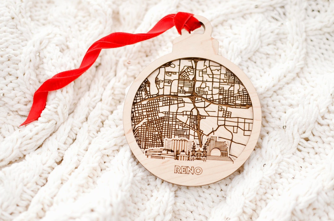 Reno Nevada Skyline Map Ornament - Unique Travel Themed Christmas Gift ...