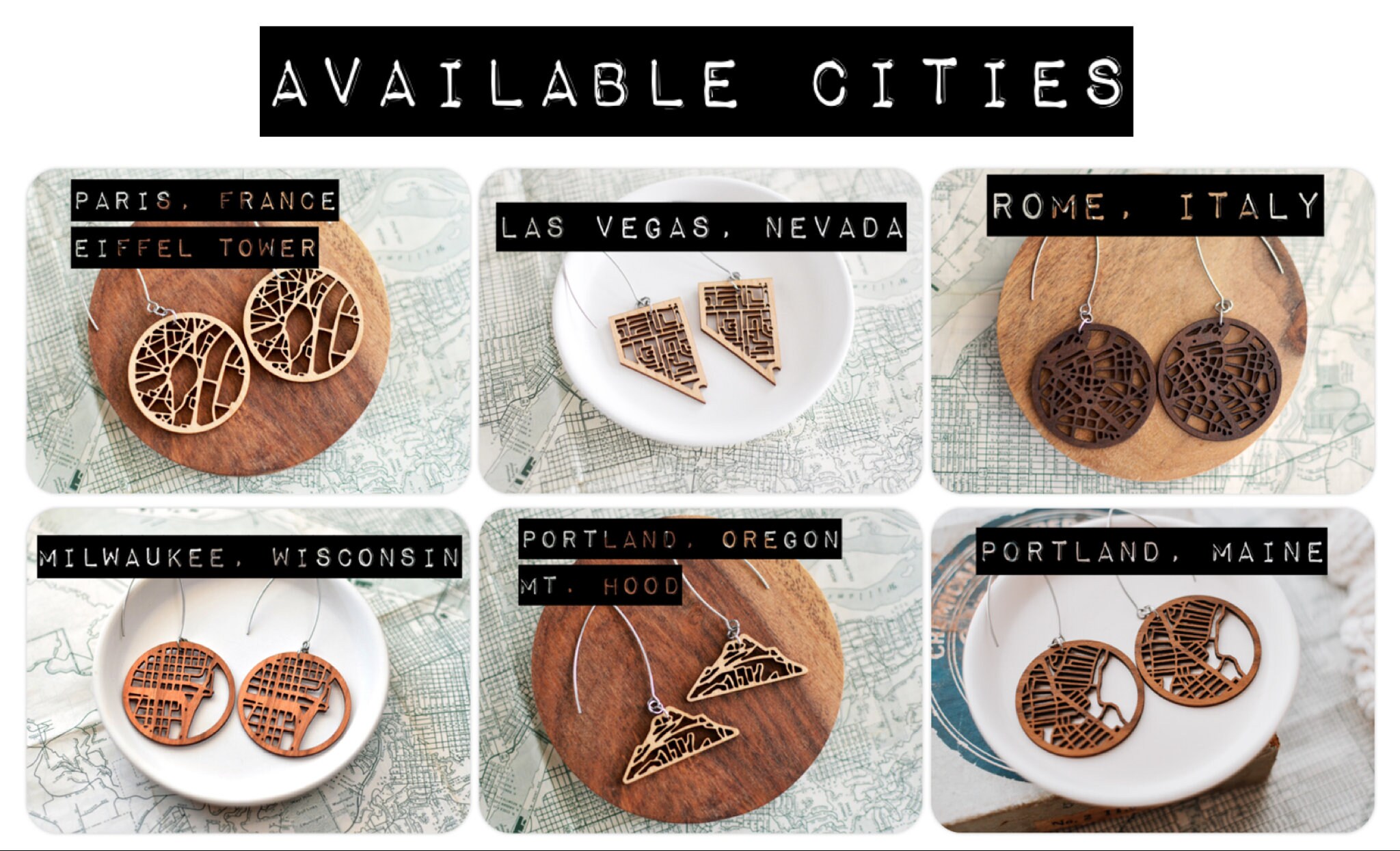 City Map Earrings, Custom Wood Earring, City Map Art, Personalized ...
