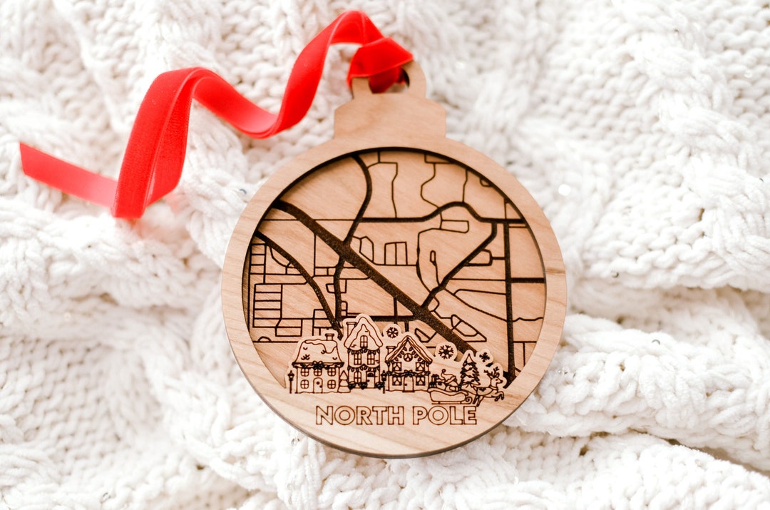 North Pole Skyline Map Ornament - Unique Travel Themed Christmas Gift ...