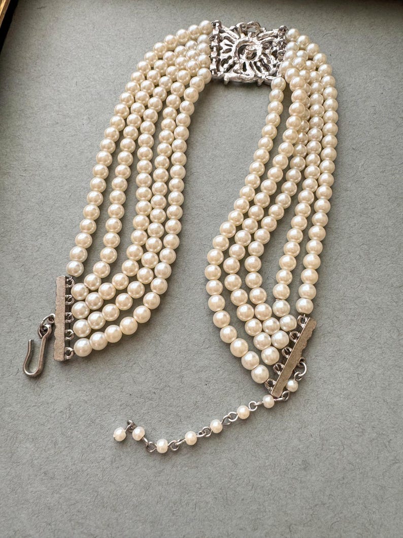 KJL Kenneth Jay Lane Faux Pearl Choker Necklace Art Deco Rhinestone ...