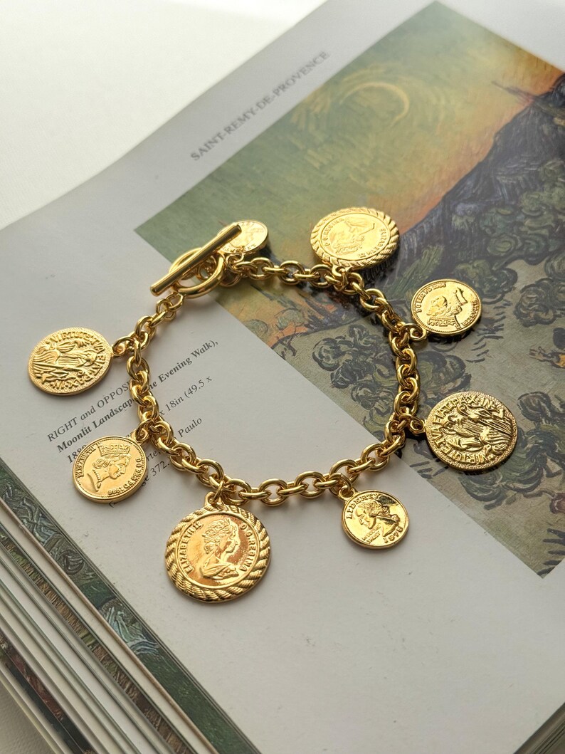 Vintage Premier Designs Roman Gold Tone Coin Medallion Charm Bracelet ...