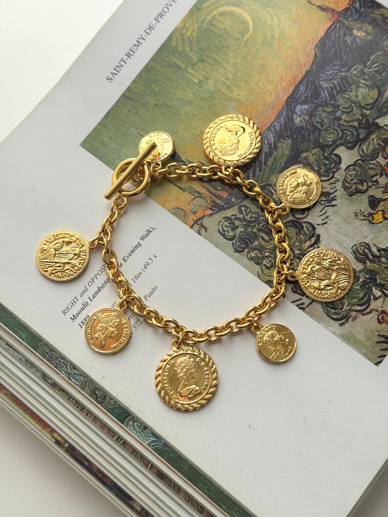 Vintage Premier Designs Roman Gold Tone Coin Medallion Charm Bracelet ...